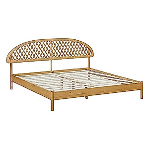 NTC Gem Wooden Bed Frame with Headboard, Solid Oak Foundation with Silent Slats and Wood Central Supports, 800 Lb Capacity, Effortless Assembly, King - Rustic Oak