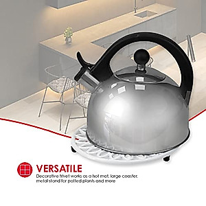 Home Basics Sunflower Collection, Heavy Duty Cast Iron Trivet, Elevated Base Kitchen Countertop & Dinning Room Table, (3, White)