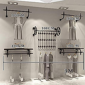 ZHIRONG Industrial Wall Mounted Clothing Rack Black Metal Display Rack for Retail Display/Laundry/Boutique/Clothing Store, 3 Sizes,Set of 5 (Size : 300CM)