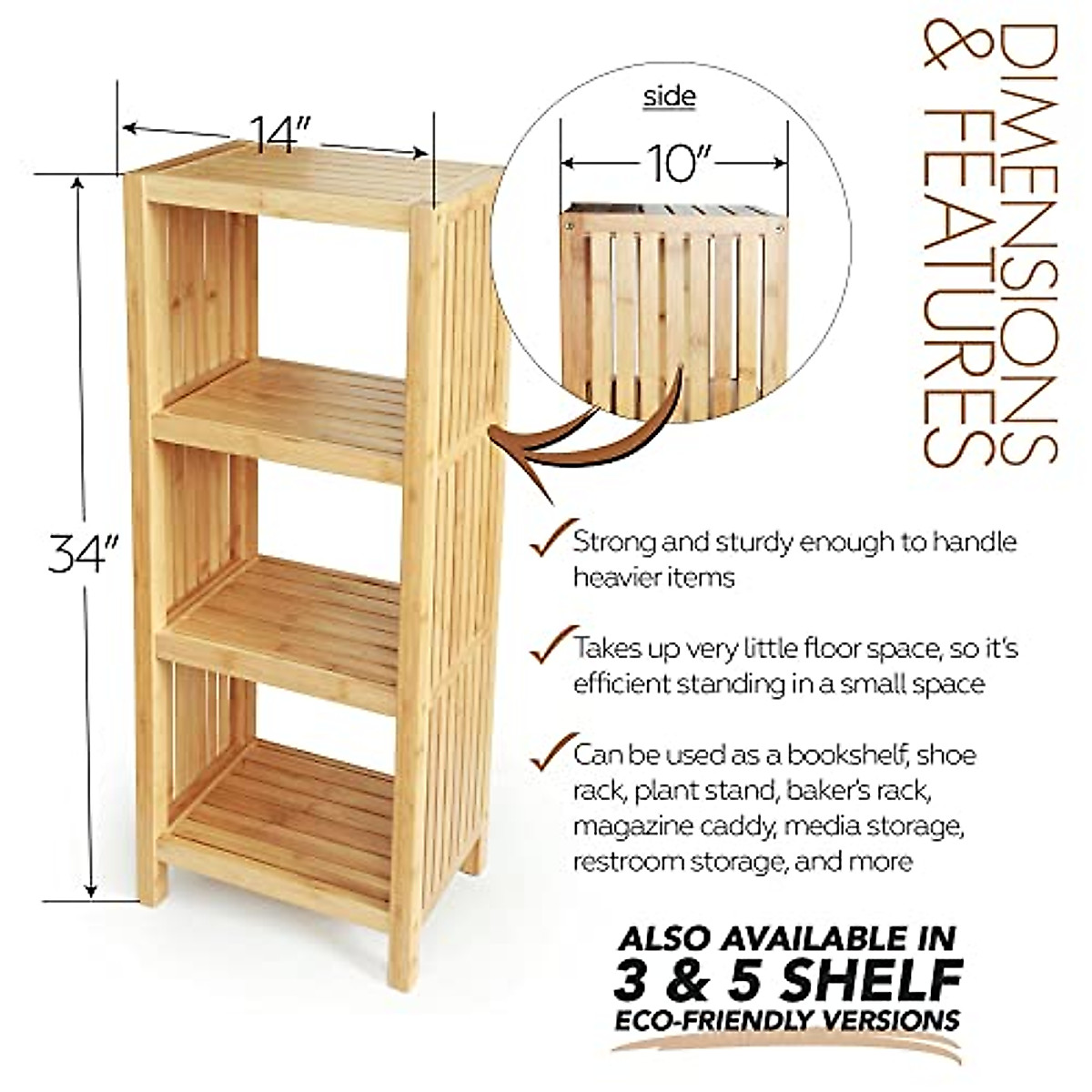 ToiletTree Products Bamboo Freestanding Organizing Shelf - Wooden Bathroom Shelf to Store Toiletries - Bamboo Shelf to Use in The Bathroom, Bedroom, and More - 4-Tier Shelf