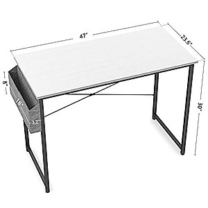 Cubiker Computer Desk 47 inch Home Office Writing Study Desk, Modern Simple Style Laptop Table with Storage Bag, White