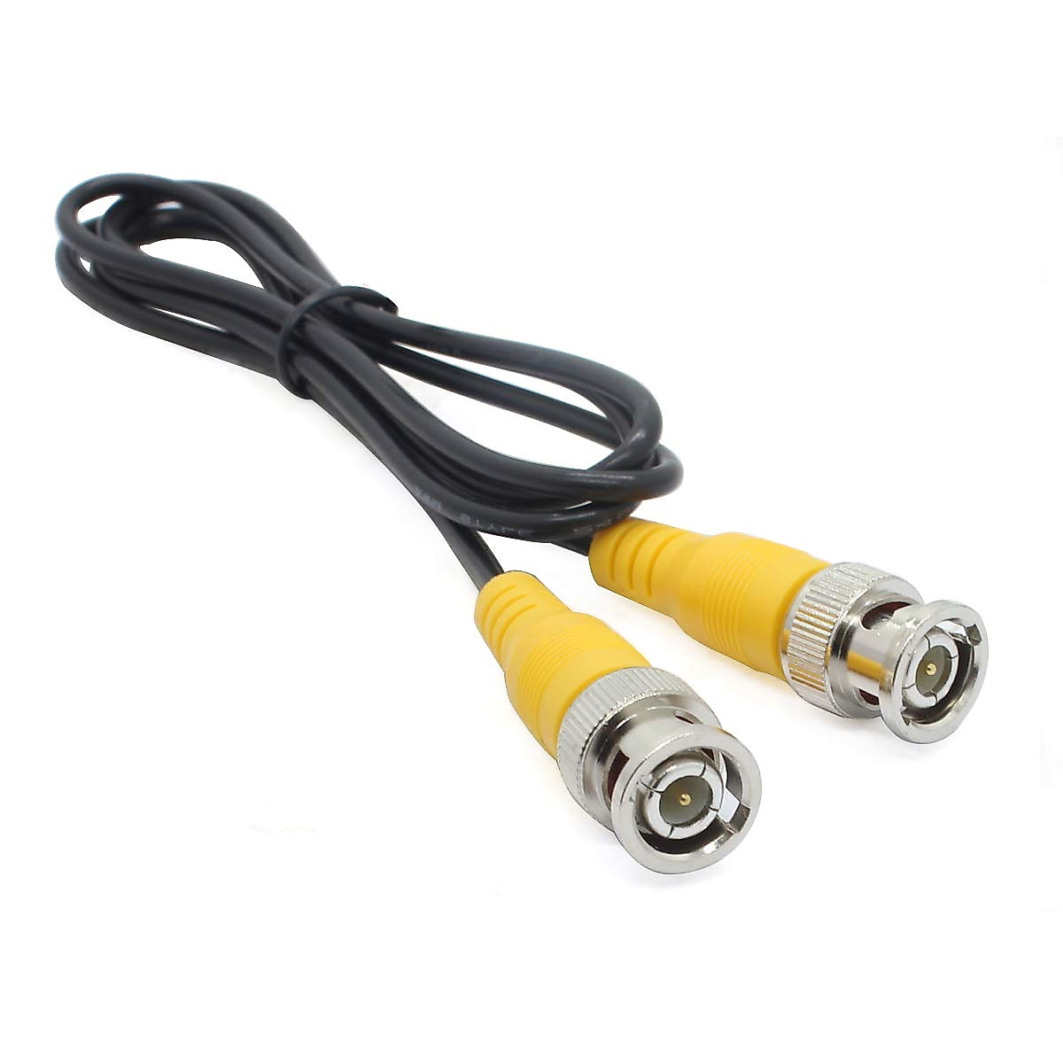 ANVISION 6-Pack Black 1m 3.3ft BNC Male to BNC Male Jumper Cable with Yellow Connector for CCTV DVR to TV System