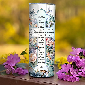 CERMELUS The Lord's Prayer 20oz Skinny Tumbler, Stainless Steel Double Wall Insulated Cup With Lid And Straw Multi, Bible Christian Tumbler, Gifts for Women, Mom, Daughter, Friends