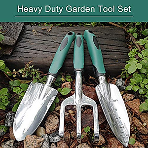 FANHAO Garden Tools Set, 3 Piece Heavy Duty Gardening Tools Cast Aluminum with Soft Rubberized Non-Slip Handle, Durable Garden Hand Tools Garden Gifts for Men Women