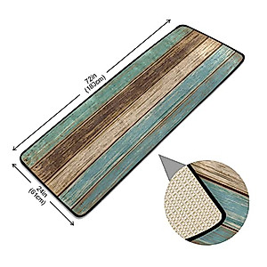 Teal Green Brown Retro Rustic Wood Texture Kitchen Rug Runner Rug Doormat Bath Mat Area Rug Non-Slip Carpet for Kitchen Living Bedroom 72 x 24 Inch