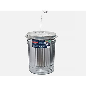 Generic 31 Gallon Galvanized Steel Round Metal Household Trash Can with Lid, Grey