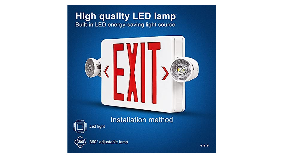 LED Exit Sign with Emergency Light - 90 Min Battery Backup
