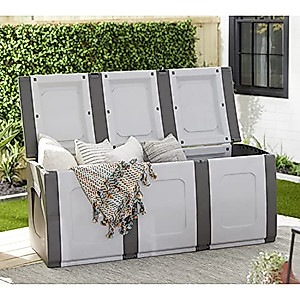 Homeplast Bold Indoor Outdoor Plastic Storage Trunk Resin Deck Box for Storing Pillows, Patio Cushions, and Firewood, 79 Gallon Capacity, Gray/Anthracite
