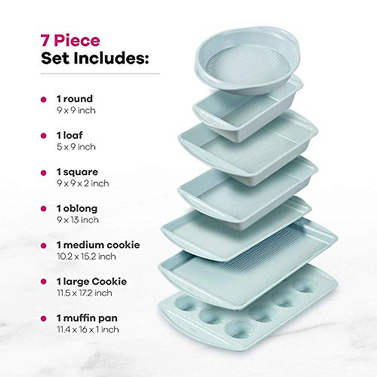 Wilton Texturra Performance Non-Stick Bakeware Baking Pans Set - Versatile Baking Set with Unique Texture to Encourage Airflow for Even Heating, Blue, 7-Piece