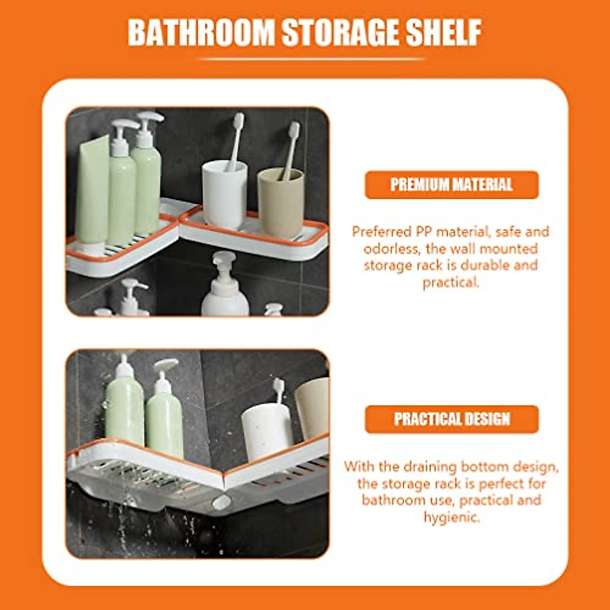 Beaupretty Shampoo Holder Organizer 2Pcs Corner Shower Shelf Shower Caddy Adhesive Bathroom Shelf Kitchen Storage Racks Organizer for Shampoo Conditioner Kitchen Livingroom Wall Mount Shower Rack
