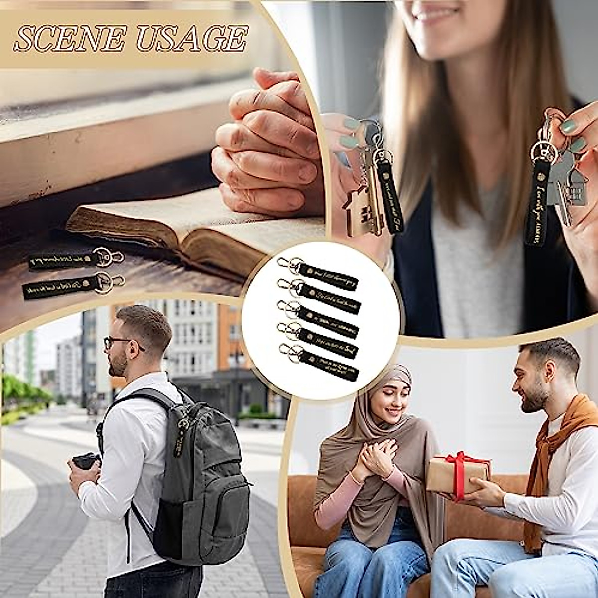 20 Pcs Christian Key Chain Leather Religious Keychain Inspirational Bible Key Chains Verse Quote Keychains Christmas Gifts (Black Gold)