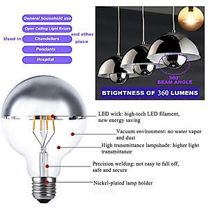 4-Pack 4 Watt Half Chrome Light Bulbs Dimmable G25(G80), E26 Natural White 4000K 40W Equivalent 360lm Edison LED and Christmas Decorative Bulbs with Silver Mirror for Indoor Living Room, AC 120V