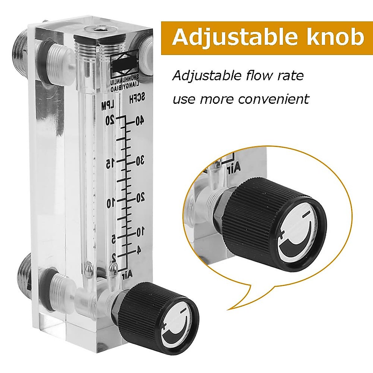 Gas Flowmeter, LZM-6T 2-20LPM/4-40SCFH Pipe Gas Flow Meter with Adjustable Control Valve, Female 1/4" BSPT Thread Interface Panel Mount Type Flowmeter for Oxygen Air Gas