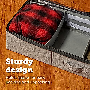 storageLAB Underbed Storage Containers, Under Bed Storage for Clothes, Blankets and Shoes, Woven Fabric with Plastic Panel Structure (2 Piece Sweater Storage - Grey)