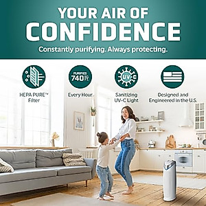 GermGuardian Air Purifier with HEPA 13 Filter, Removes 99.97% of Pollutants, Covers Large Room up to 743 Sq. Foot Room in 1 Hr, UV-C Light Helps Reduce Germs, Zero Ozone Verified, 22”, White, AC4825W