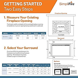 SimpliFire Electric Fireplace Insert, 32-Inch with Small Surround, Installs Into a Wood Fireplace Opening, Textured Logs, Remote Control, 1500W Heater
