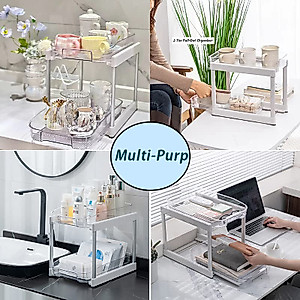 2 TierUnder Sink Organizer, Kitchen Organizers & Storage, 2-Tier Organizer with Clear Sliding Baskets & Pull Out Drawer, Under Cabinet Storage for Office,Kitchen,Bathroom,Sink Storage Rack, (X-Large)