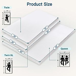 Airensky 2 Inch Memory Foam Mattress Topper,Cooling Gel Infused High Density Twin(39"x75") Topper with Removable Skin-Friendly Cover,Bed Topper for Pressure Relief Back Pain, CertiPUR-US Certified