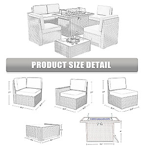LayinSun 7 Pieces Outdoor Patio Furniture Set with 44" Fire Pit Table Rattan Sectional Sofa Conversation Sets