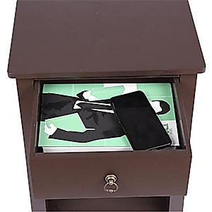 Brown Home Office Bedside Table，Nightstand, Side Table, End Table Storage Shelf Modern Bedside End Tables, Night Stands with Drawer and Storage Shelf for Bedroom Living Room Furniture 40 x 30 x 55cm