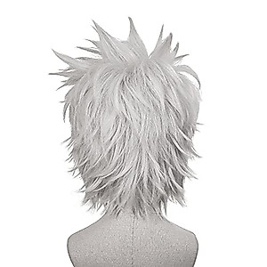 FYXZHUO Men's Short Sliver White Cosplay Wig Straight Anime Hair Wigs for Halloween