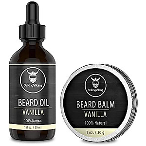 Striking Viking Beard Oil and Balm - Leave in Beard Conditioner - Tames, Styles, Softens, and Moisturizes Beards and Mustache - Made with All Natural and Organic Argan and Jojobo Oils, Vanilla