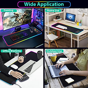 RGB Gaming Mouse Pad with Wireless Charging 10W, 31.5"x11.8" X-Large Desk Mat Protector, [9 Light Modes] [Light Switch] [Non-Slip Rubber Base] [Waterproof] Keyboard Mat