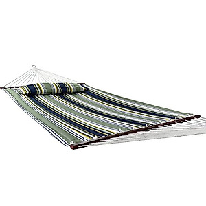 Sorbus 2-Person Stylish Hammock with Stand- Premium Cotton 53" Large Hammock Bed- Spreadedbars & Pillow Included- Heavy Duty 450lbs Portable Hammock for Garden Yard Patio Outdoor Camping- Washable