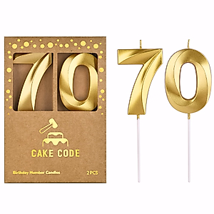 CAKE CODE 2.76 Inch Diamond Gold 70 Number Birthday Candles, Gold Number Candles, Cake Number Candles, Party Celebration