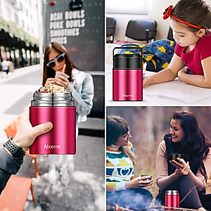 Alxeme Insulated Lunch Container, 27oz Vacuum Insulated Food Jar for Kids Adult, Stainless Steel Wide Mouth Soup Thermo for Cold Hot Food, Leak Proof Bento Box with Spoon Flexible Handle - RoseGold