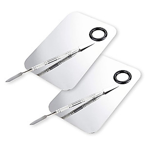 ALIOBC 2 Pcs Makeup Mixing Palette, Upgrad Stainless Steel Metal Foundation Palette with Spatula Artist Tool for Mixing Foundation Nail-Art 5.9x3.9 in