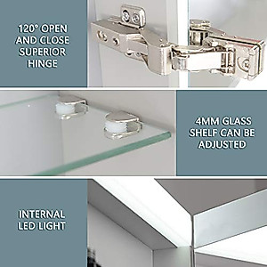 ES-DIY 20''x 30''LED Lighted Bathroom Medicine Cabinet with Mirror, Surface Lighted Medicine Cabinet,Dimmable,Adjustable Shelve,Intelligent Switch Medicine Cabinet, Aluminum Frame,Hinge On Right Side