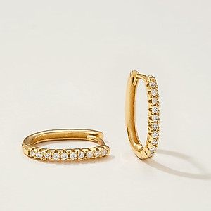 MEVECCO Gold Oval Hoop Earrings for Women 18K Gold Plated Hoop Earrings Cute CZ Oval Handmade Hoop Earrings for Her Minimalist Everyday Jewelry