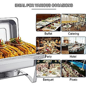 6L Stainless Steel Chafing Dish, for Catering Kitchen Buffet Food Warmer Tray Dining, with Lid & Food Pan & Fuel Holders Frame