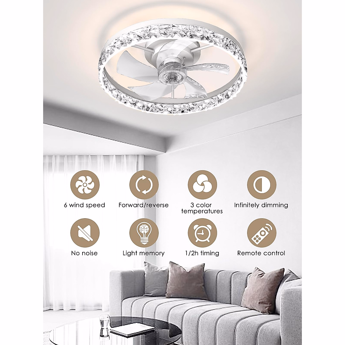 DAFOLOGIA Low Profile Ceiling Fans with Lights and Remote, Stylish 19.7 inches Dimmable Flush Mount Ceiling Fan, Enhancing Room Decor, Stepless Color Temperature Change, and 6 Speeds - White