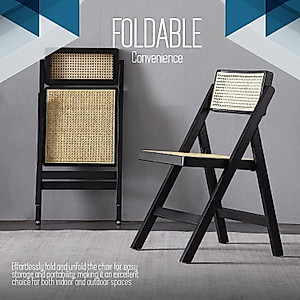 ISL Furnishings Ibiza Rattan Folding Chair, Deep Black Set of 2 – Modern Foldable Rattan Chairs for Outdoor Dining, Patio, Accent Chair for Living Room and Office, Space-Saver Design