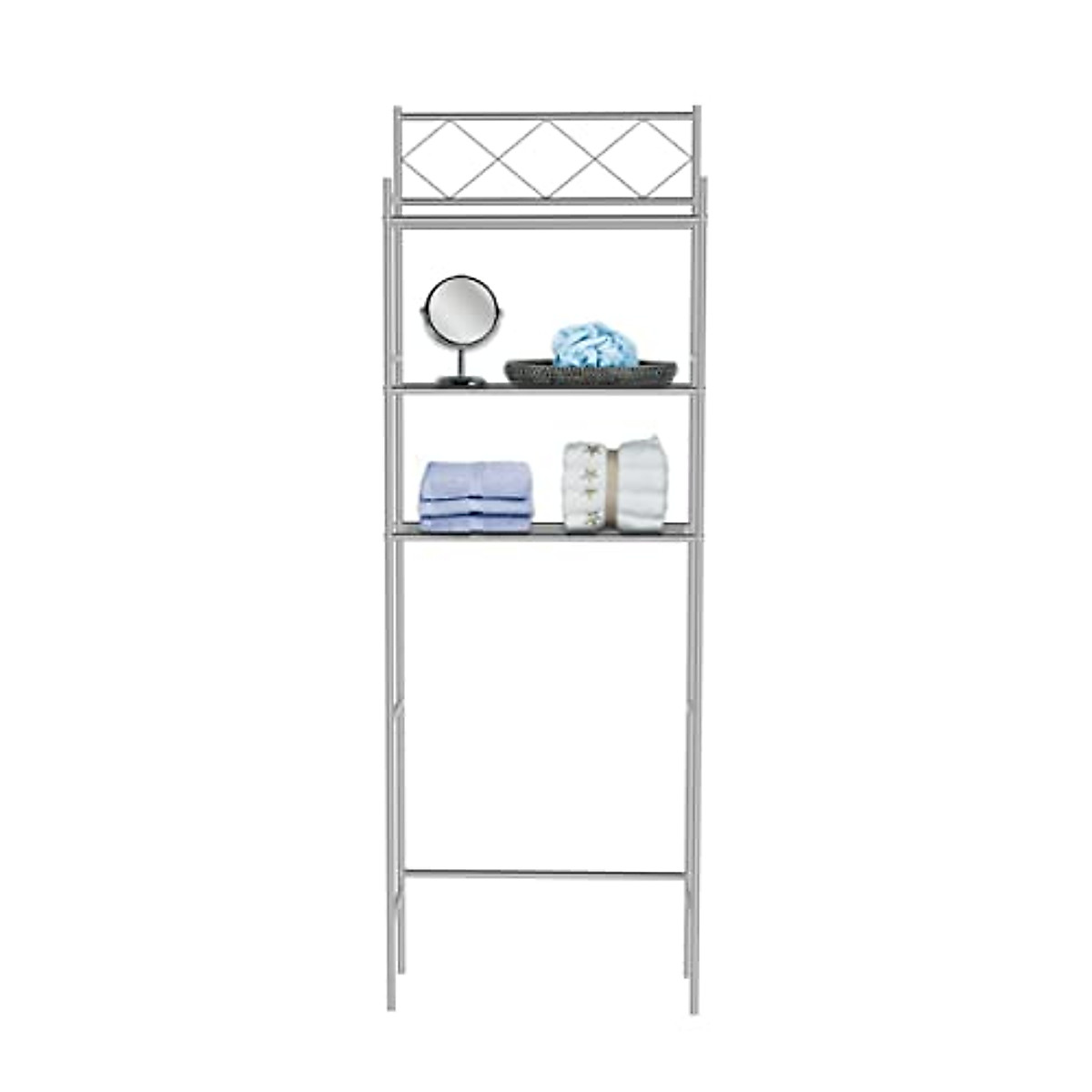 J&V TEXTILES 3-Shelf Bathroom Organizer Over The Toilet, Bathroom Spacesaver (Silver)