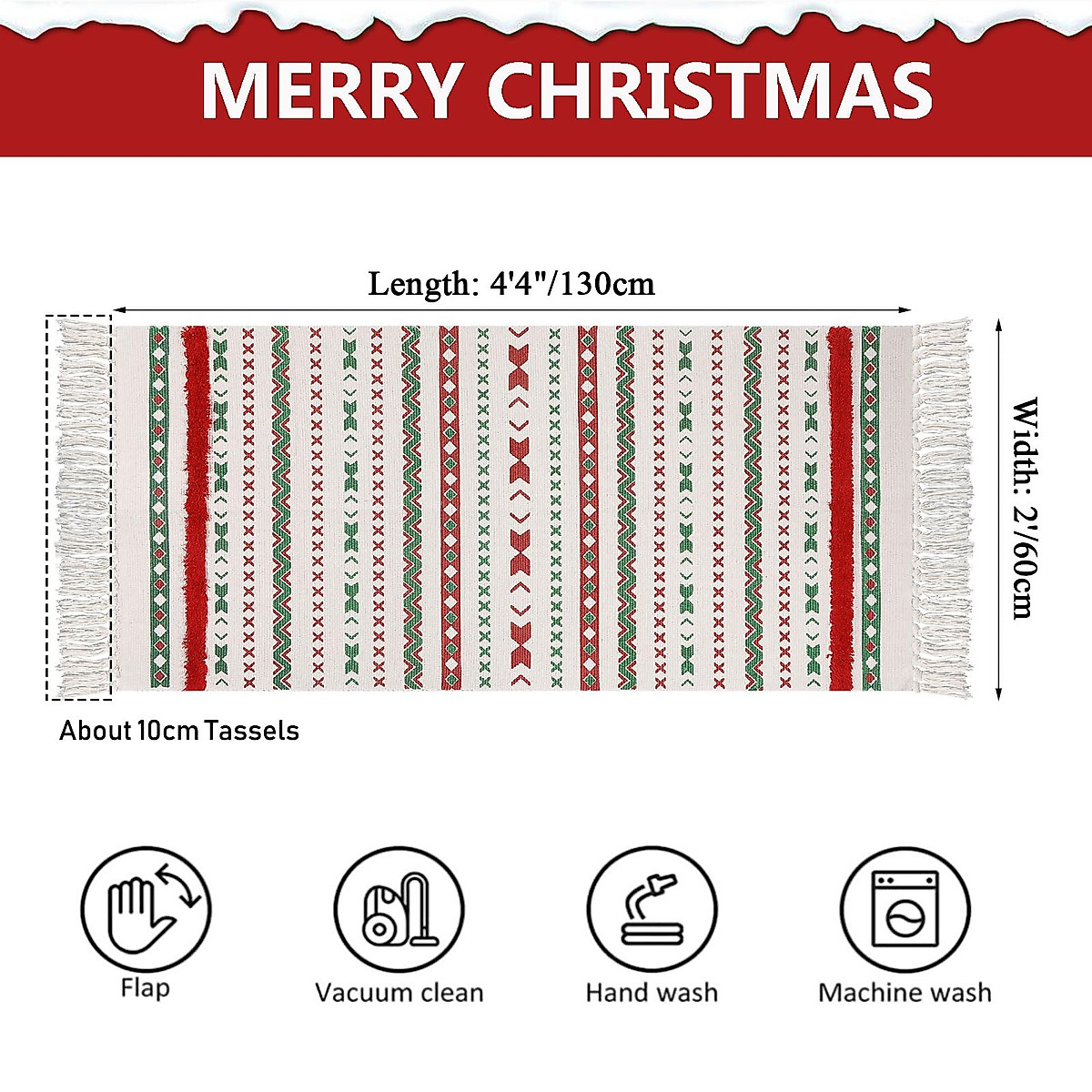 HiiARug Boho Decor Runner Rug 2'x4'4" Tufted Area Rug with Tassels Machine Washable Runner Rugs for Hallway Living Room Front Porch Patio Balcony Bedroom