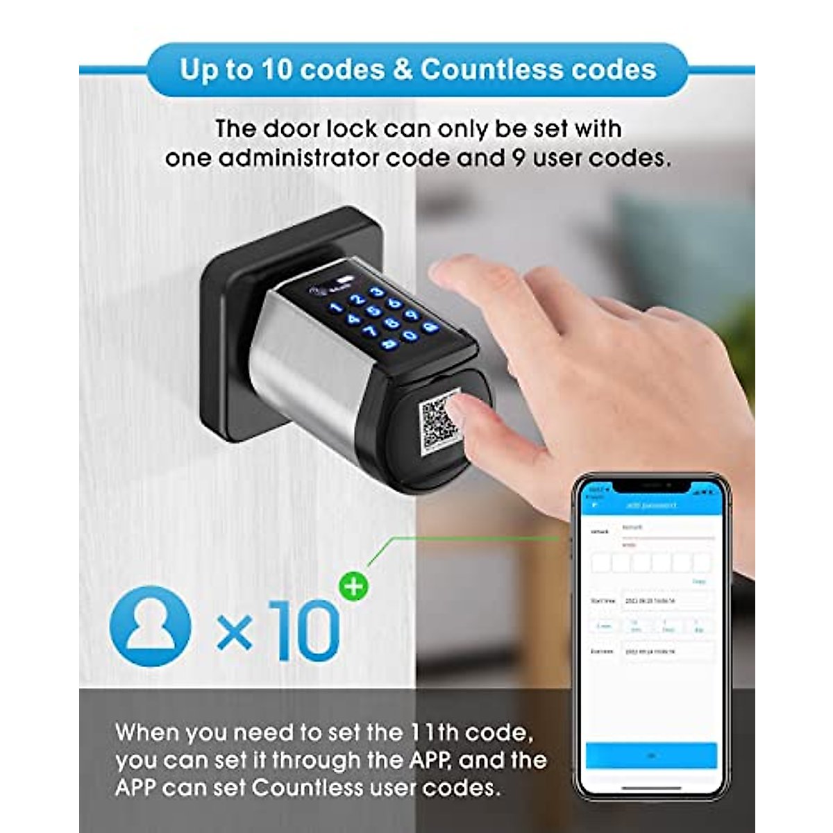 WELOCK Safer Keyless Entry Door Lock Deadbolt, Smart Bluetooth Locks Deadbolt Digital Electric Door Lock with Keypad APP Control IC Card Mechanical Key, Easy to Install
