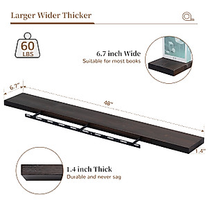 48 Inch Floating Wood Shelves, Rustic Dark Wood Shelves Set of 1, Long Floating Shelves, Dark Walnut Wood Shelves for Fireplace Living Room Bedroom - Dark Walnut