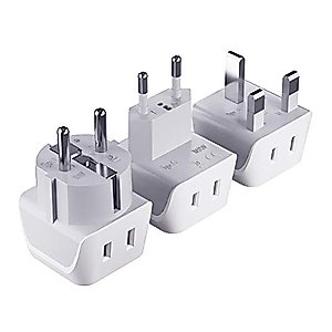 Ceptics Complete European Travel Adapter Set - 2 In 1 Usa to Europe, Germany, England, Spain, Italy, Iceland, France, (Type G, E/F, Type C) - 3 Pack, Safe Grounded Perfect for Cell Phones, Laptops