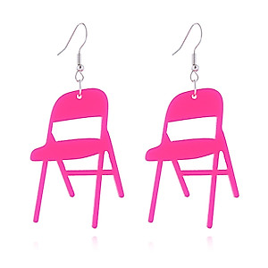 XYAYOU Funny 3D Acrylic Folding Chair Drop Dangle Earrings for Women Jewelry Gift (pink)