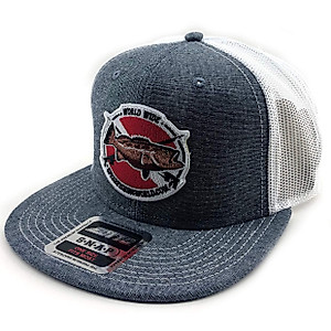 SPEARFISHING WORLD Snapback Hat Unisex Flat Bill Brim Adjustable Baseball Cap - Grouper with Speargun Logo (Light Chambray/White)