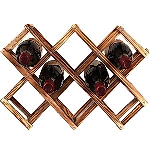 Draduo 10 Bottles Wood Storage Wine Rack, Freestanding Wine Rack, Foldable Standing Wine Bottle Stand Holder Display Shelf, or Kitchen, Home, Bar, Pantry