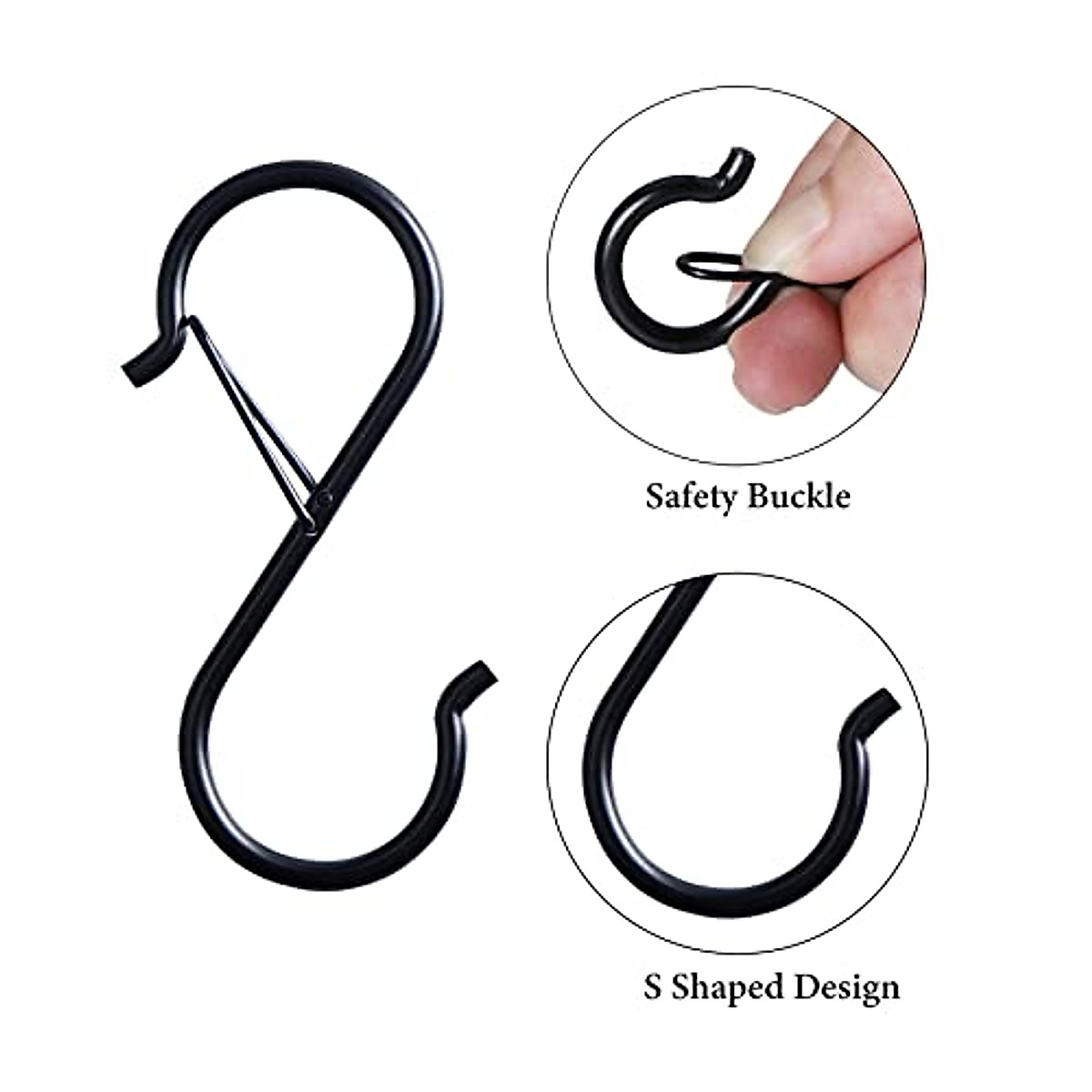 Baoswi 9 Pack S Hooks for Hanging Black S Hooks Heavy Duty Metal Hooks with Safety Buckle Design for Hanging Plants, Lights, Kitchenware, Pans, Pots, Utensils, Clothes, Towels