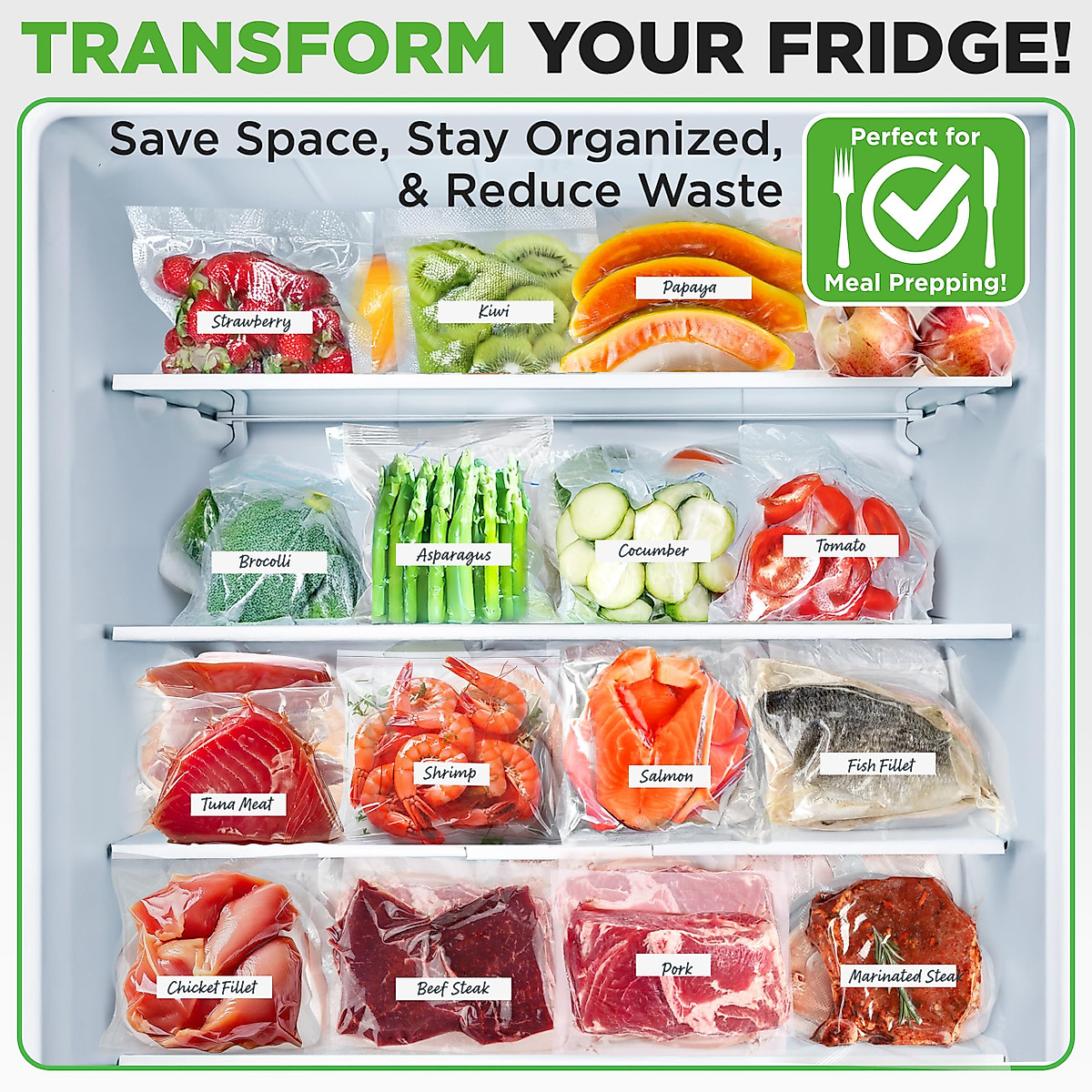 NutriChef Two 8" X10' 4 mil Commercial Grade Vacuum Sealer Food Storage Rolls | Create Your Own Size Bag, Brands, Clear