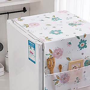 HERCHR Fridge Dust Proof Cover, Anti-Slip Washer and Dryer Top Covers Washing Machine Top Cover with Refrigerator Storage Organizer Bags(D)