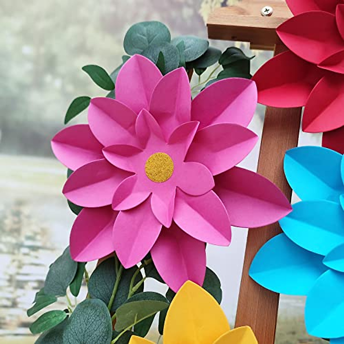 Mybbshower Rainbow Paper Fiesta Flower for Wall 10" Set of 7 Carnival Rainbow Theme Party Birthday Celebration Backdrop Decoration