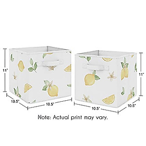 Sweet Jojo Designs Lemon Floral Foldable Fabric Storage Cube Bins Boxes Organizer Toys Kids Baby Childrens Set of 2 Yellow Green Beige Watercolor Boho Bohemian Farmhouse Fruit Flower Blossom Botanical