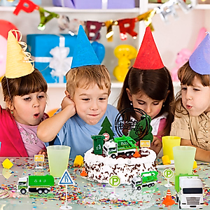 17PCS Garbage Truck Cake Topper Trash Truck Cake Decorations Trash Can Birthday Party for Trash Truck Waste Management Recycling Party Supplies